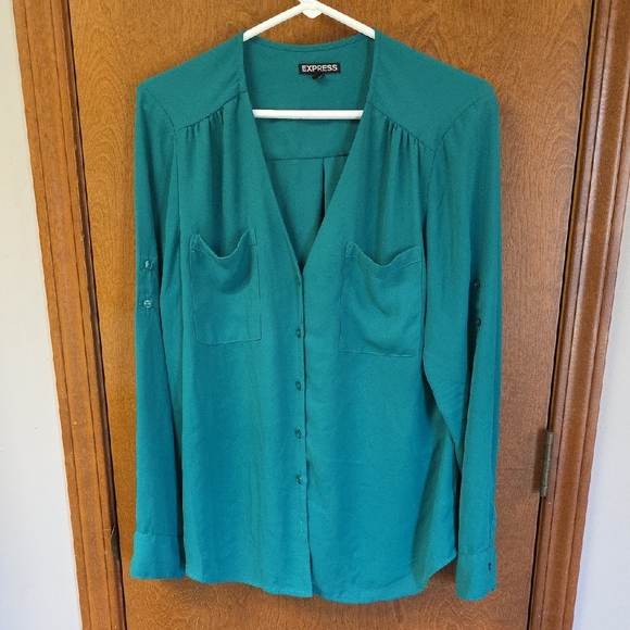 Express | Tops | Express Teal Button Up Blouse Large | Poshmark